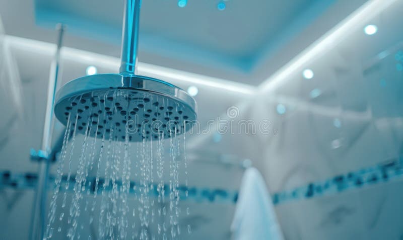 Shower Head in Modern Bathroom with Blurred Bokeh Background Stock ...