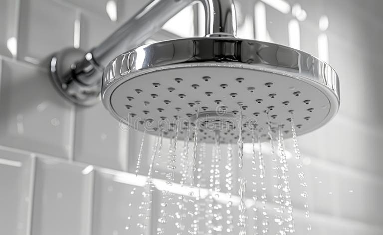 A Shower Head is Spraying Water in a Bathroom. the Water is Falling in ...