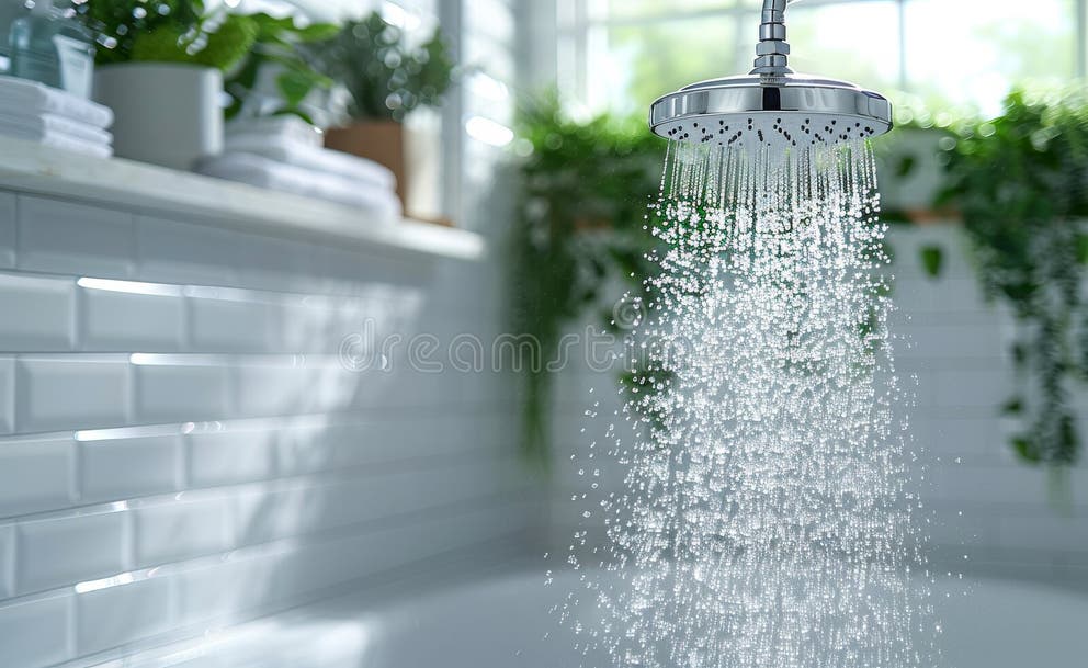 A Shower Head is Spraying Water into a Bathtub Stock Image - Image of ...