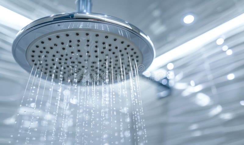 Shower Head with Water Drops in the Bathroom. Shower Head with Running ...