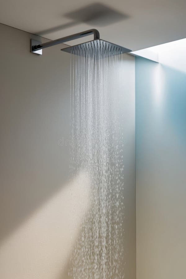 A Shower Head with Water Running in a Modern Bathroom. Stock Photo ...