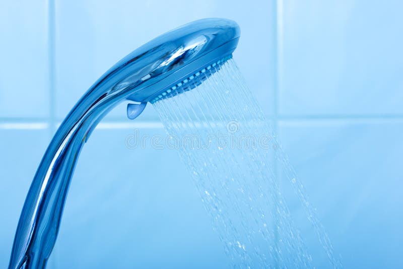 Shower Head with Water Stream Stock Photo - Image of washing, chrome ...
