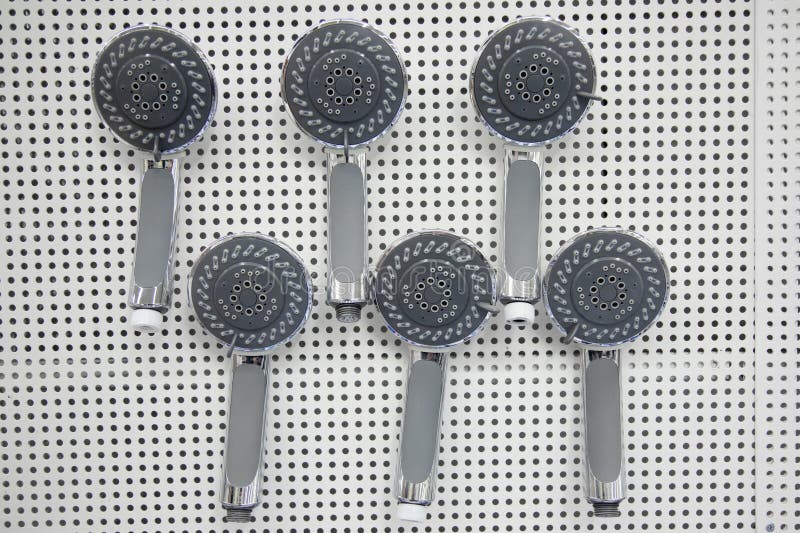 Shower Heads in a Hardware Store, Closeup. Bathroom Shower Faucet Stock ...