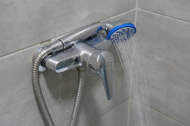 Shower. Morning Shower. Take a Shower. Clean Water Flows from Shower ...