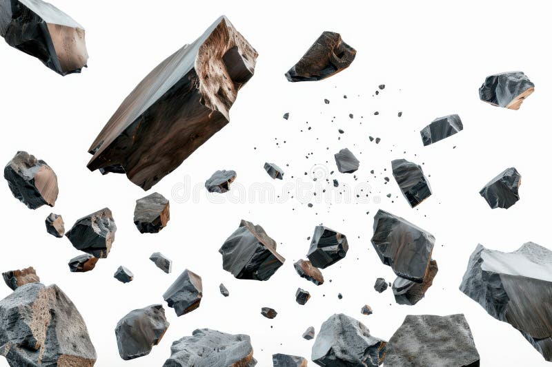 A Shower of Shattered Rocks Falling through White Space Stock ...
