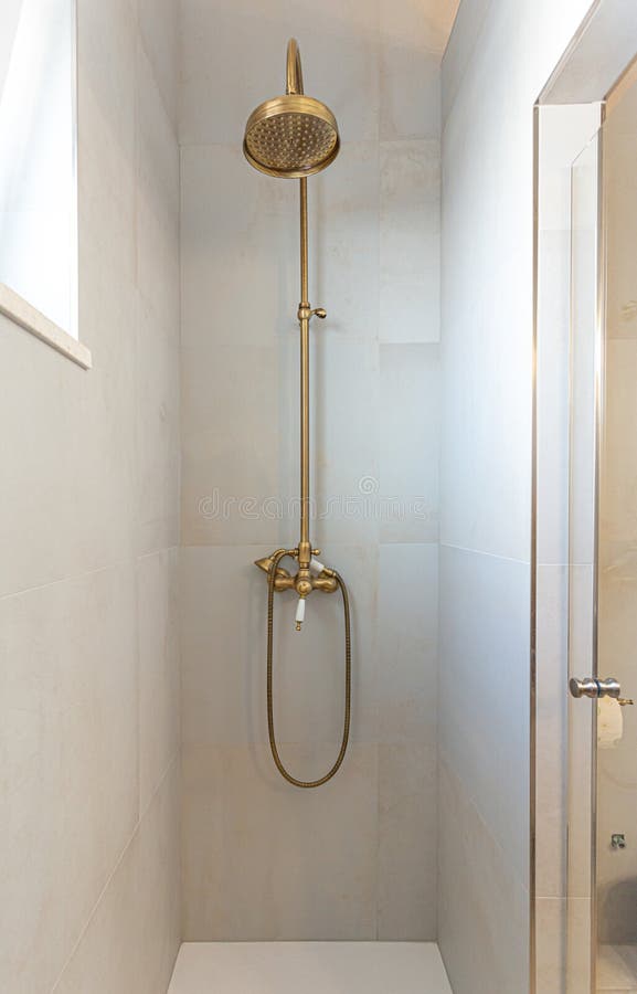 Shower with Shower Head and Handle Stock Photo - Image of narrow, close ...