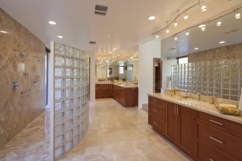 Shower, Sink and Counter in Bathroom Stock Image - Image of counter ...