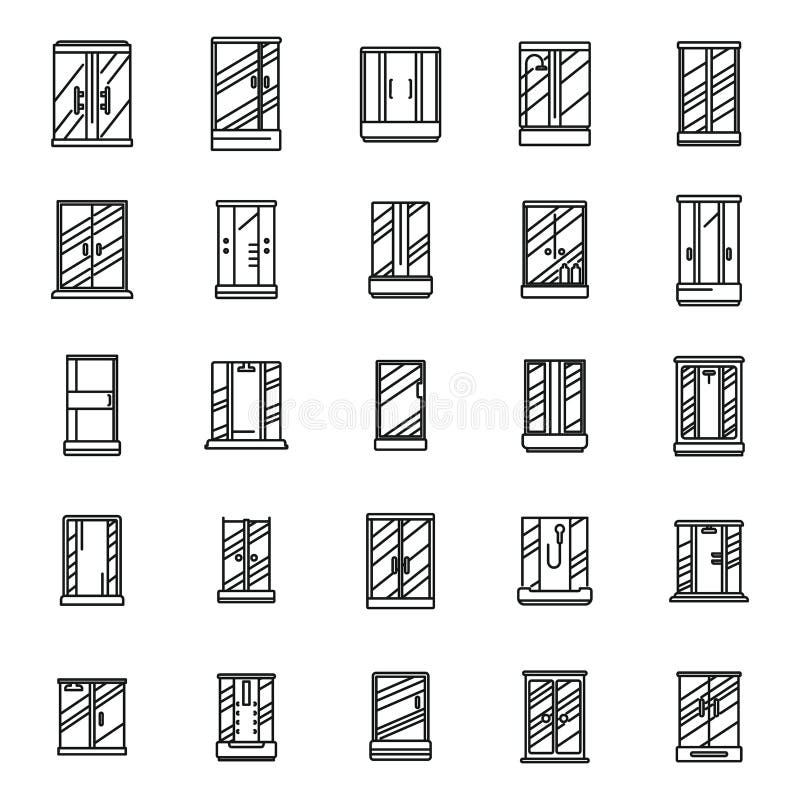 Shower Stall Icons Set Outline Vector. Ceramic Bathroom Stock ...
