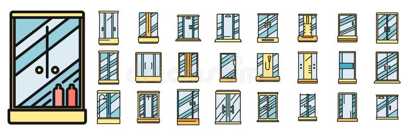 Shower Stall Icons Set Vector Color Line Stock Illustration - Illustration of icons, flat: 313400832