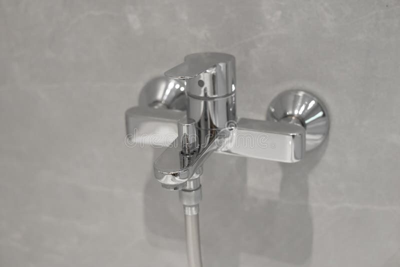 Shower Tap, in Modern Bathroom. Grey Interior Stock Image - Image of ...