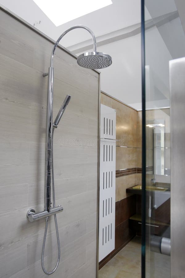 Shower on the wall stock photo. Image of interior, bathroom - 9073214