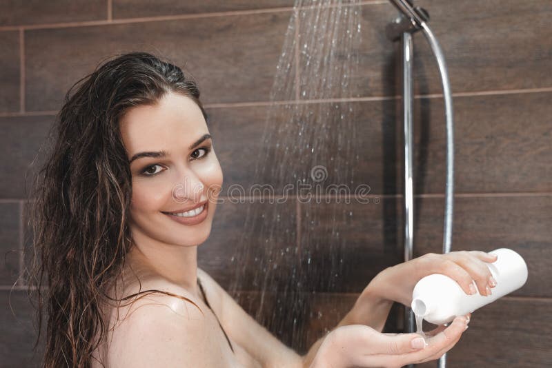 Young Beautiful Caucasian Woman Taking Shower At Home Stock Image