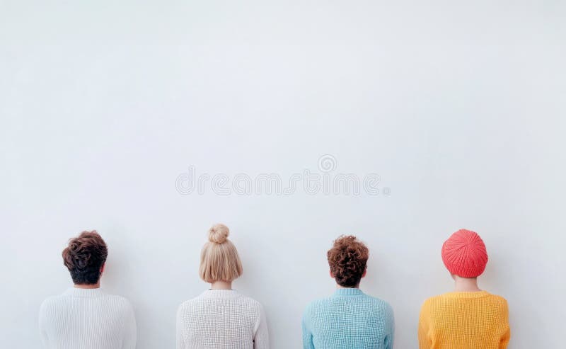 Showing the Backside of Four People Standing with a Distance in between ...