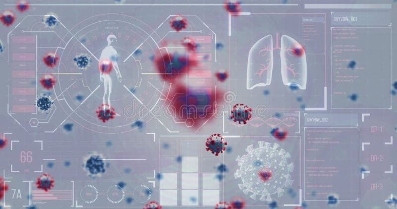 Showing 3D Coronavirus Particles Floating at Virtual Lab Display, with ...