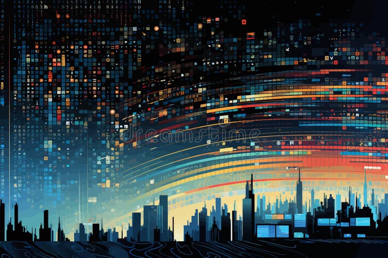 Showing Digital Data and Big Tech Imagery As Patterns Isolated Vector ...