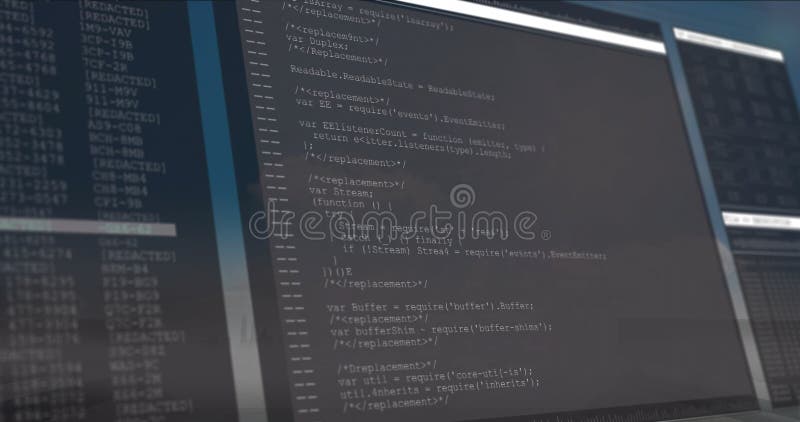 Showing Dual Monitors Presenting JavaScript Code and Log Entries on Desk, with Monitor Stands ...