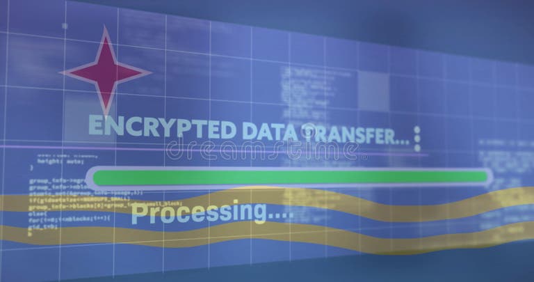 Showing Encrypted Data Transfer on Terminal, with Green Progress Bar and Yellow Processing Lines ...