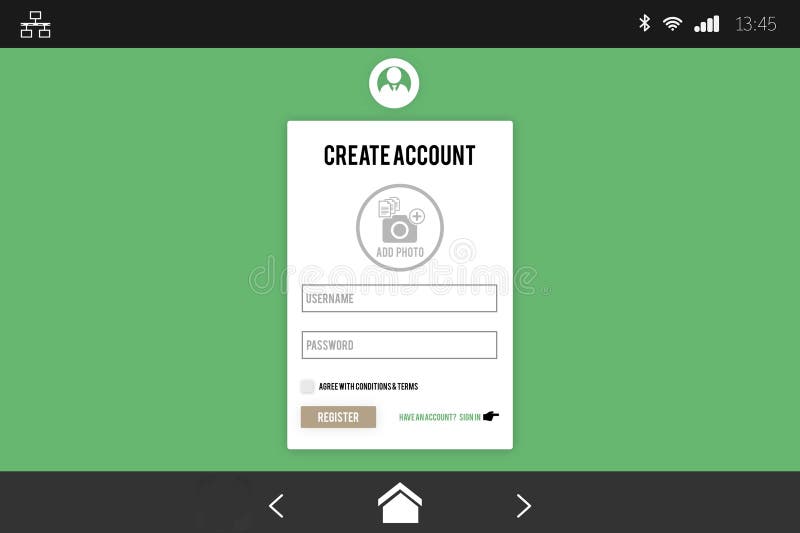 Showing Flat Rectangle Create Account Form on Green with Avatar, Fields ...