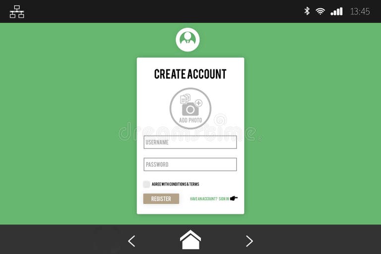 Showing Flat Rectangle Create Account Form on Green with Avatar, Fields ...
