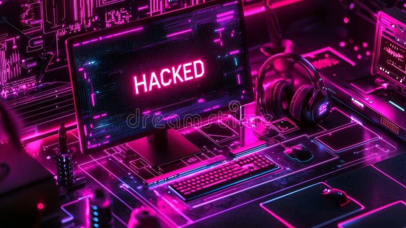 Showing a HACKED Warning Message, Filled with Digital Lines and Symbols ...