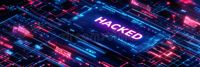 Showing a HACKED Warning Message, Filled with Digital Lines and Symbols ...