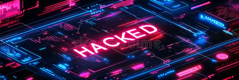 Showing a HACKED Warning Message, Filled with Digital Lines and Symbols ...
