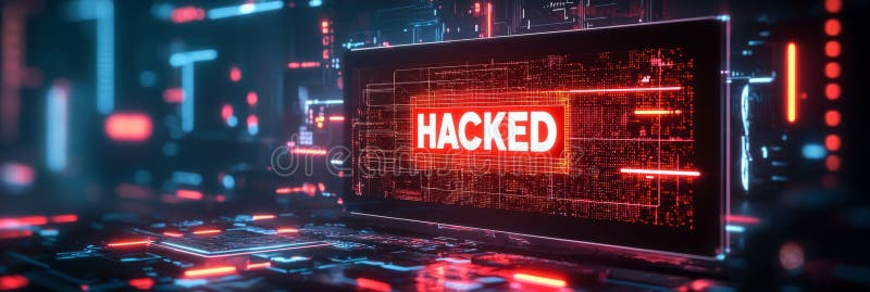 Showing a HACKED Warning Message, Filled with Digital Lines and Symbols ...