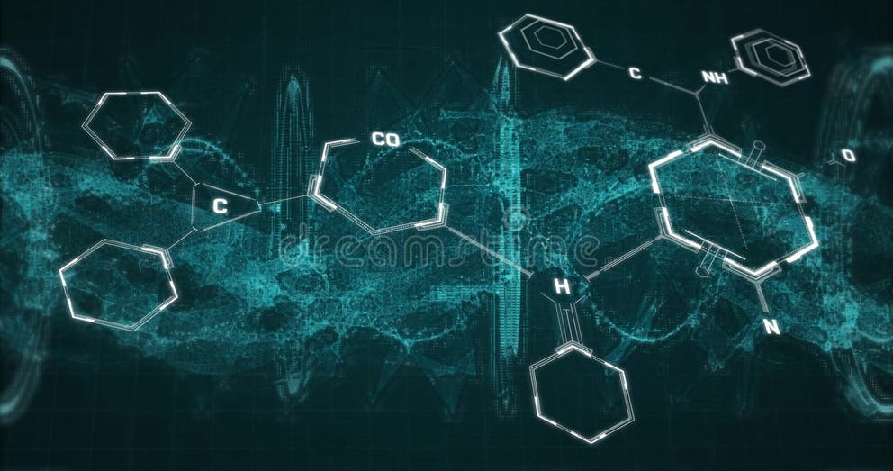 Showing Molecules with Hexagonal Rings Labeled Atoms and Bonds in Lab ...