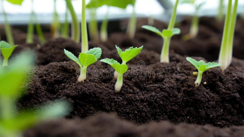 Showing Multiple Seedlings Sprouting Simultaneously from the Soil ...