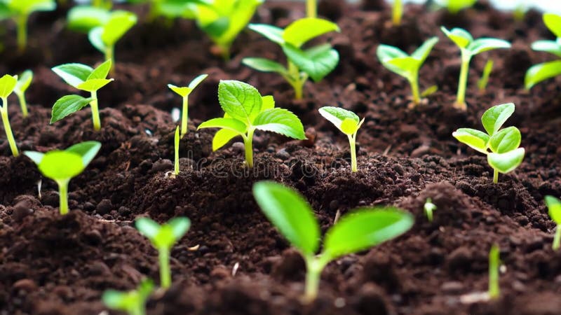 Showing Multiple Seedlings Sprouting Simultaneously from the Soil ...
