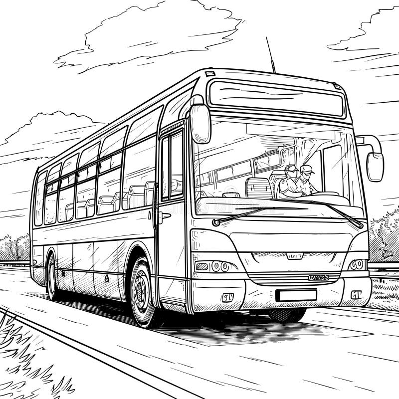 Showing One Line Drawing of a Bus on the Road, Simple Illustration ...