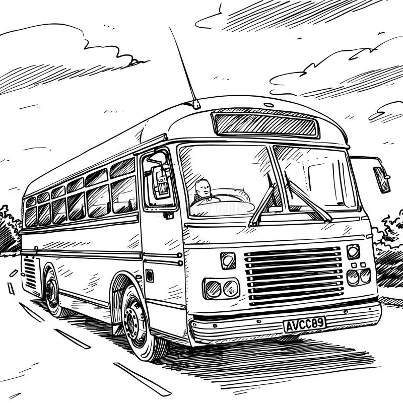 Showing One Line Drawing of a Bus on the Road, Simple Illustration ...