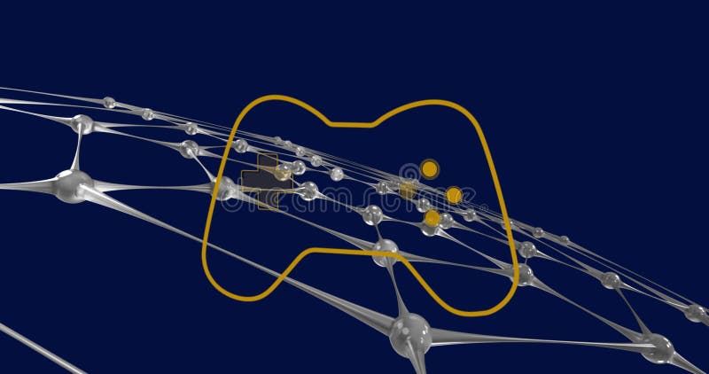 Showing Orange Gamepad on Blue Backdrop with Silver Neural Net, Yellow ...
