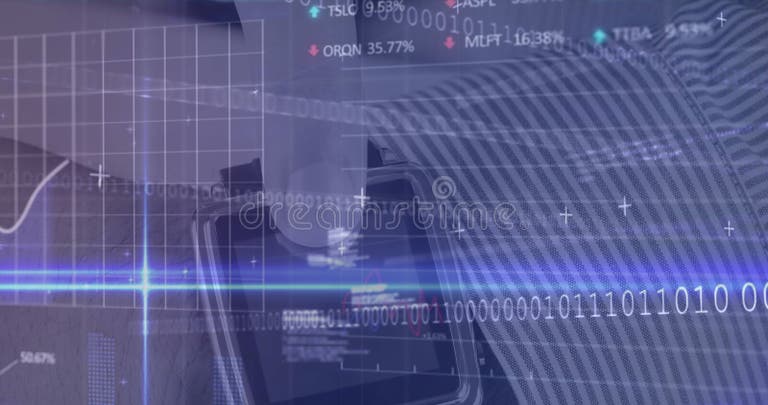 Showing Overlay on Screen, with Binary, Grid, Line Chart, Stock Tickers ...