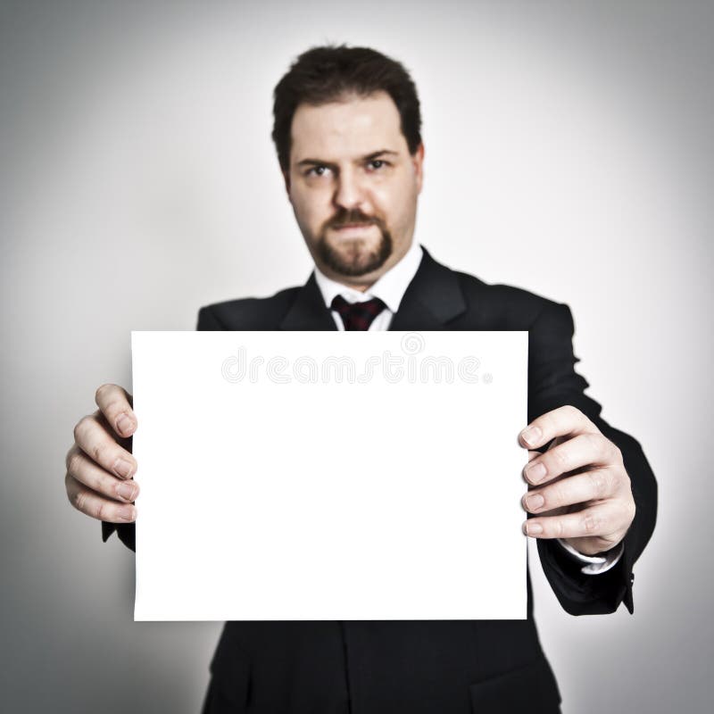 Business People Showing a Big White Card Stock Image - Image of meeting ...