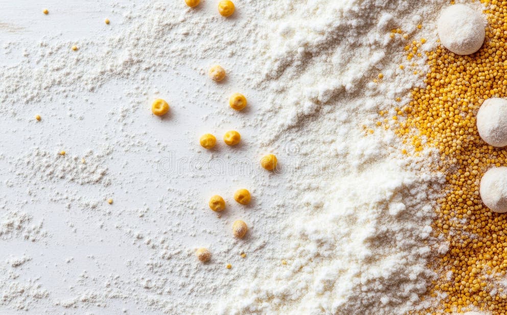 Showing the Textures and Colors of Various Grains and Flours on a White ...