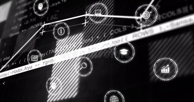 Showing UI Icons and Code Text in Digital Interface, with Data Symbols ...