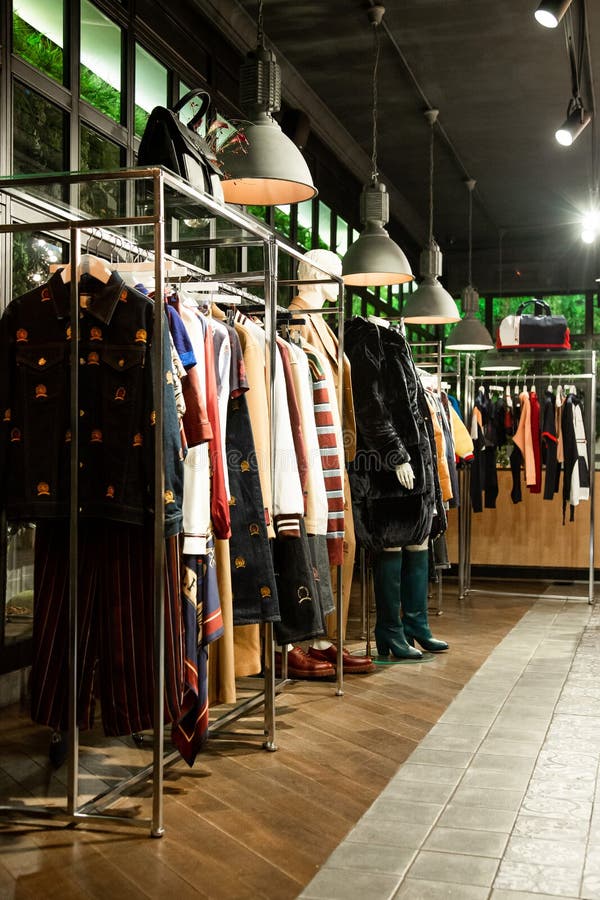 Showroom Fashionable Clothes Hanging on Racks Editorial Stock Photo ...