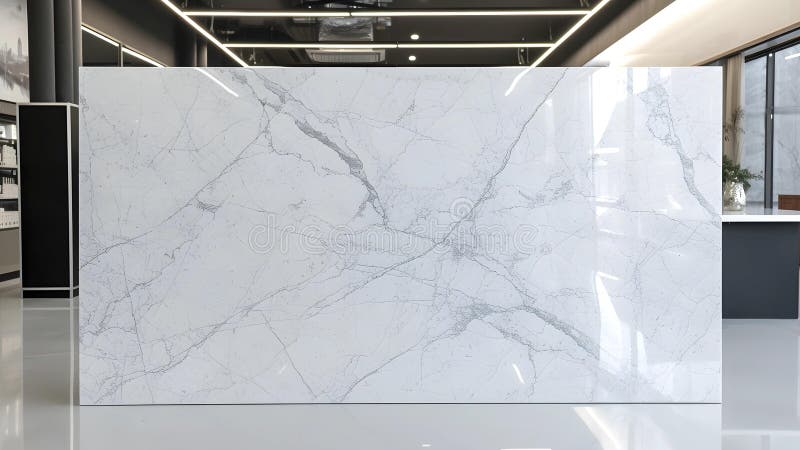 A Showroom Featuring a Large, Elegant Marble Porcelain Slab, Perfect ...