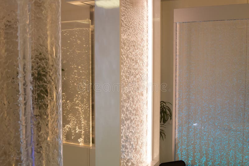 Showroom of Self-circulating Water Partitions in Acrylic Panels. Stock ...