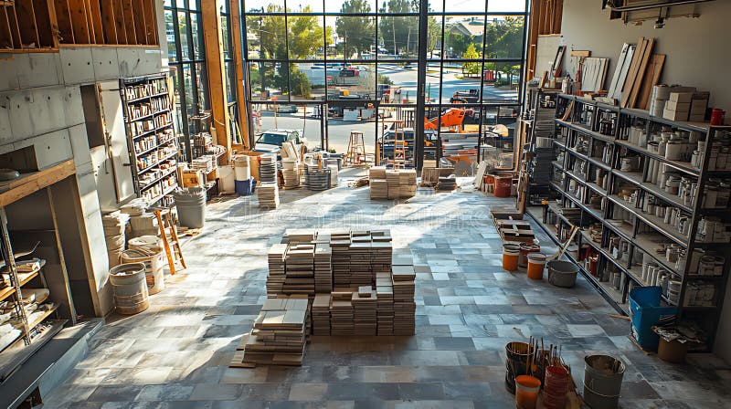 Showroom Under Construction Tile Delivery, Materials Storage, Sunny Day ...