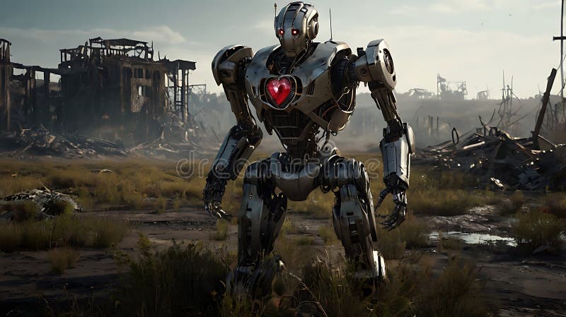 A Robot Destroyed a City. Generative AI. Stock Illustration ...