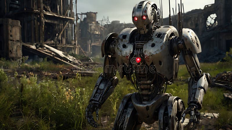 A Robot Destroyed a City. Generative AI. Stock Illustration ...