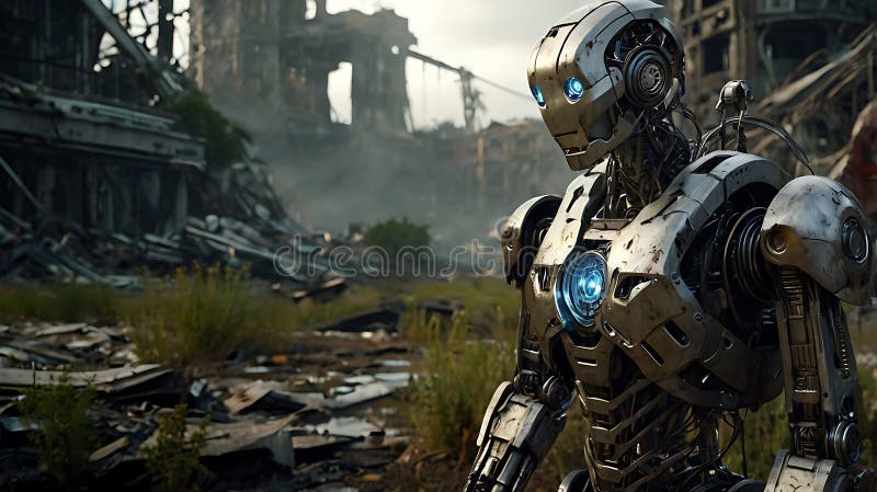 A Robot Destroyed a City. Generative AI. Stock Illustration ...