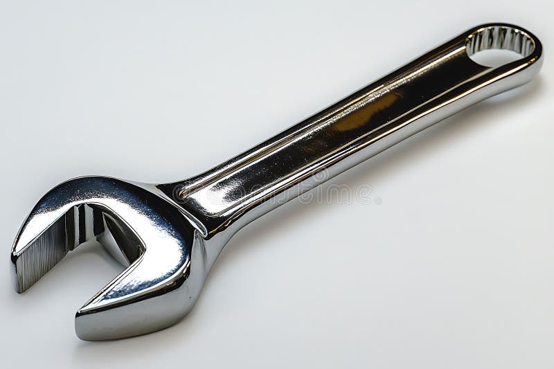 Silver Chrome Open End Wrench Isolated on White Background, Maintenance ...