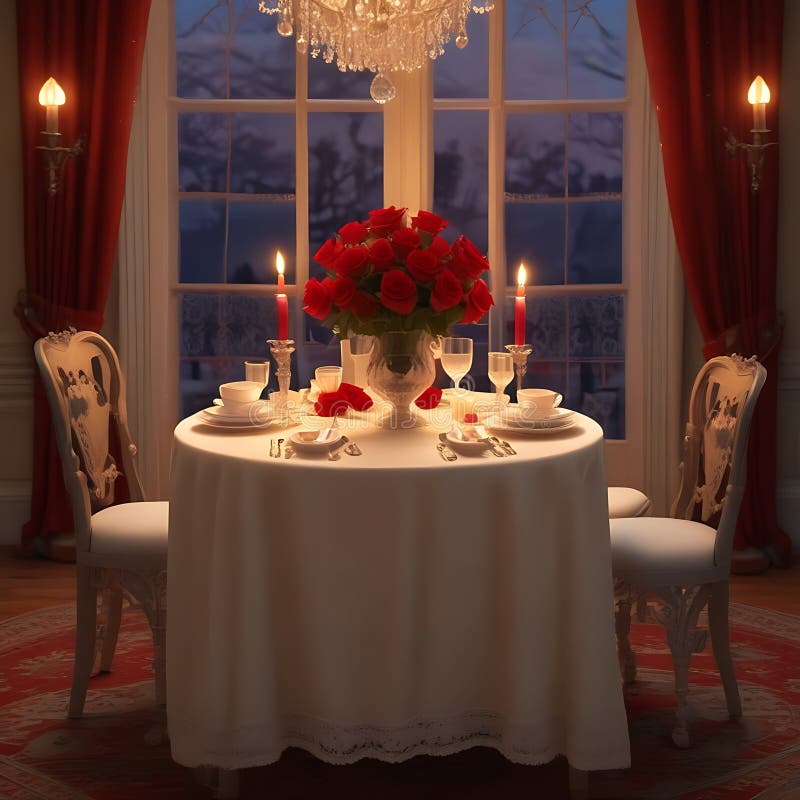 It Shows an Elegantly Set Table for Two in a Romantic Setting. Stock ...