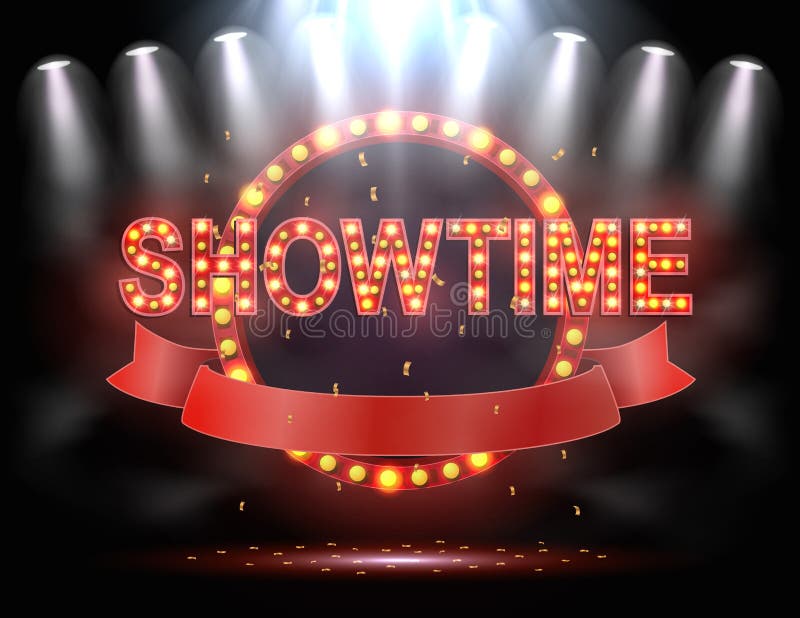 Showtime Background with Curtain Illuminated by Spotlights Stock Vector ...