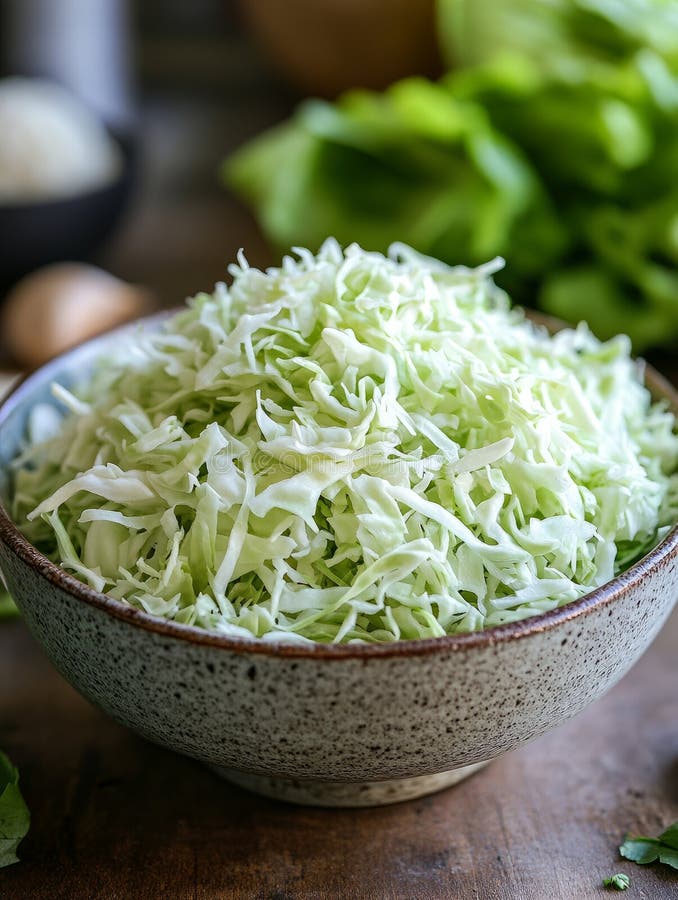 Shredded Cabbage in a Bowl with Leafy Greens in the Background. Stock Photo - Image of leafy ...