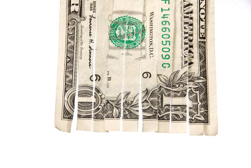 Shredded Dollar Bill Isolated on White Stock Image - Image of economic ...