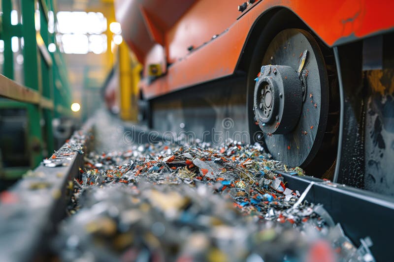 Shredded Metal Scrap Being Processed in a Recycling Facility Stock ...